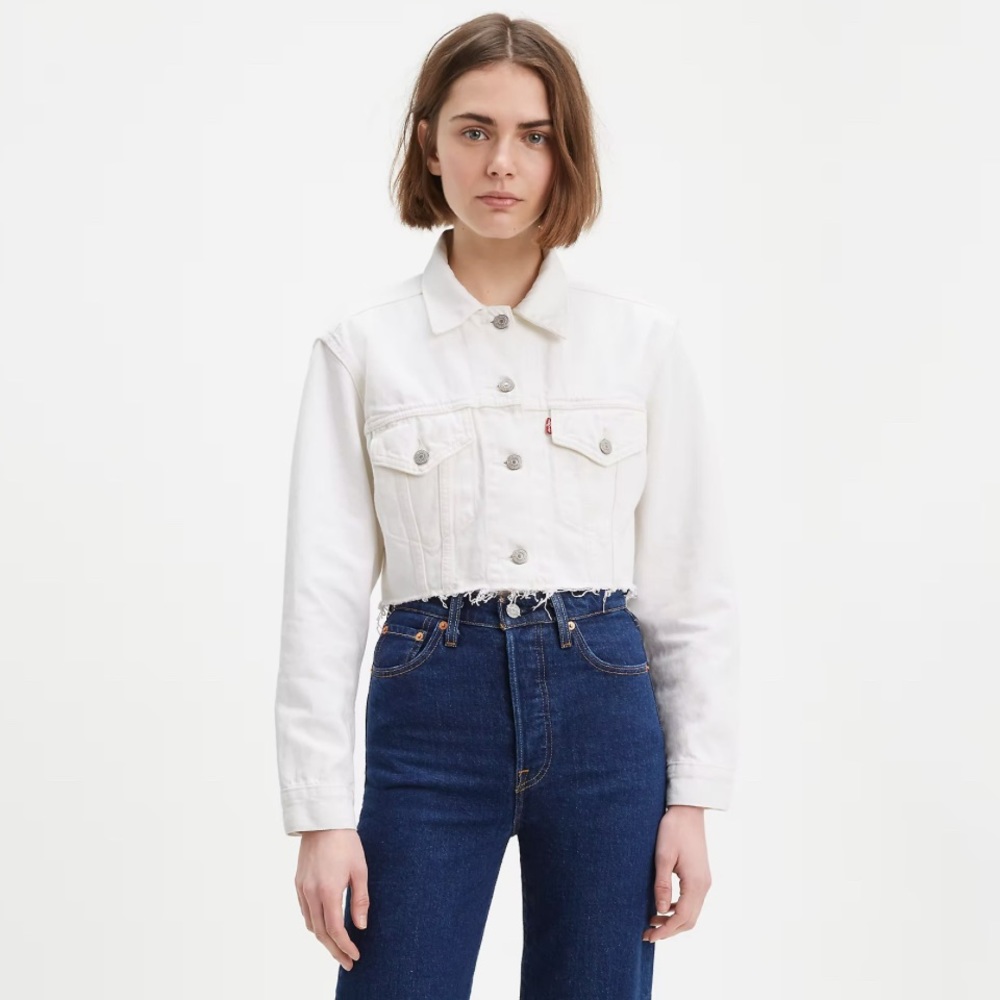 Levi’s White Jean Jacket Cropped Trucker Jacket - Gem